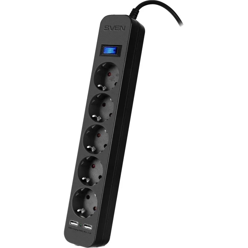 Сетевой фильтр SVEN SF-05LU 1,8 м (1,8м/5р,2xUSB(2.4А)) черный(SV-018832) 1988119