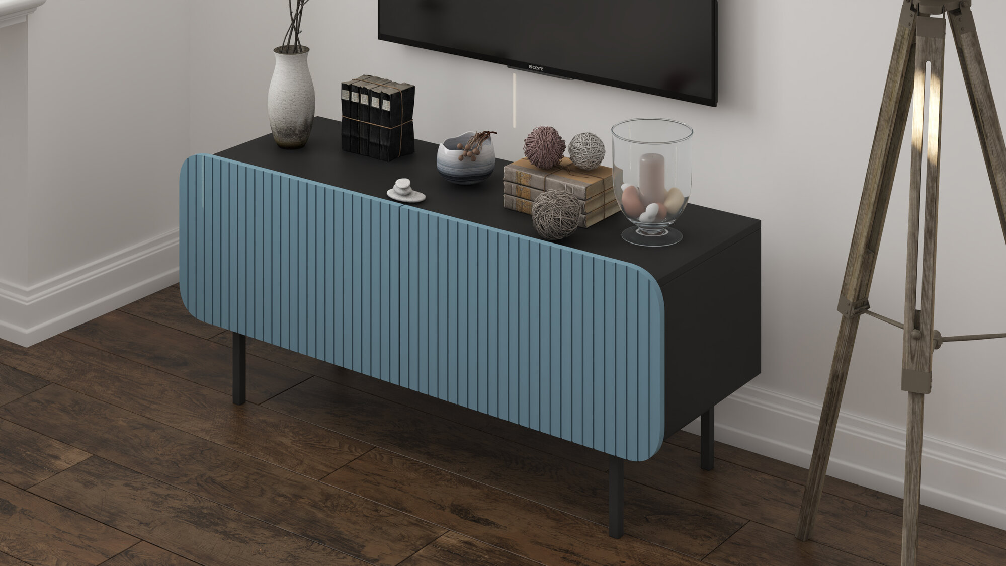 Тумба ТВ Мебель на Руси "Модерн Лофт 2" 120х52,5х40 Черный / Ниагара