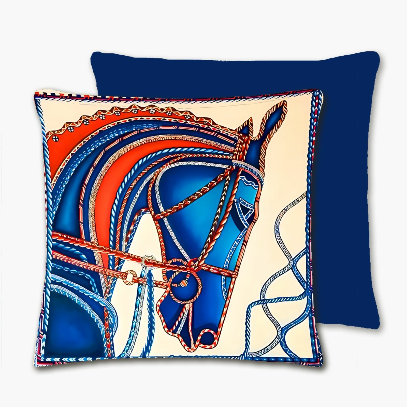 Подушка декоративная Синий конь 45х45 велюр рисунок с двух сторон подарок, новый год, рождество