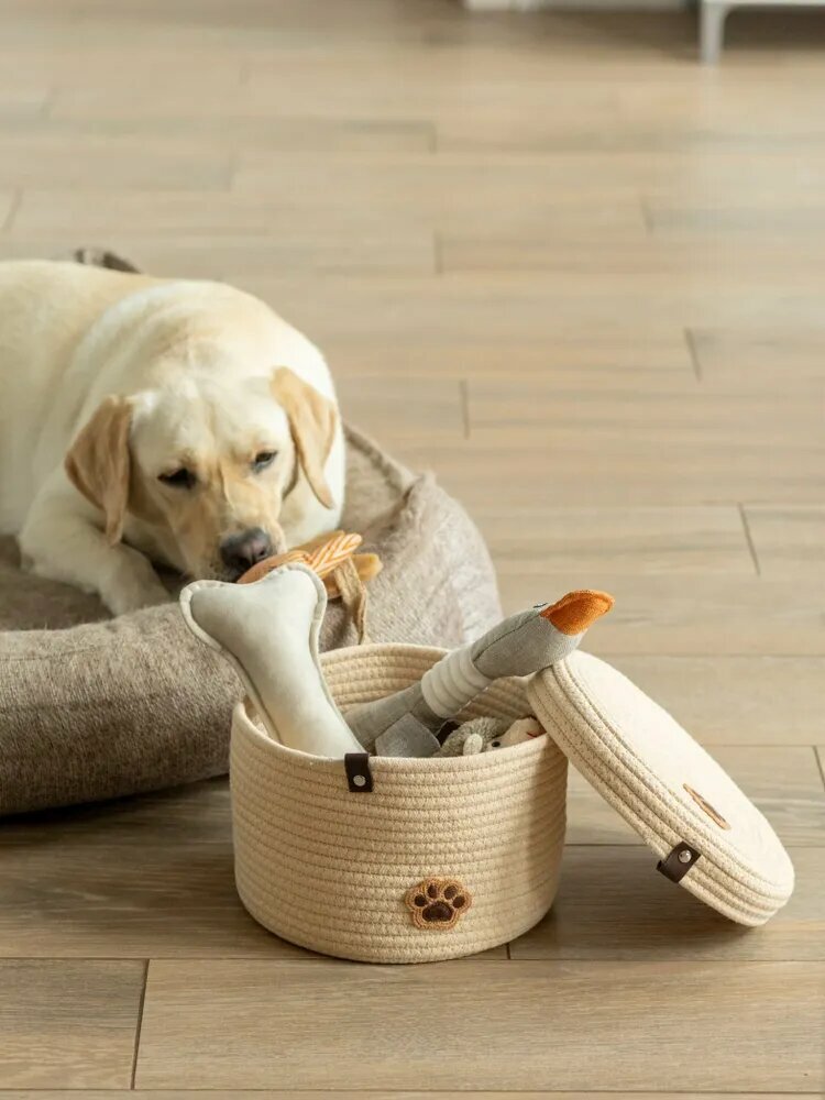 Корзина для игрушек CocoHome "Вышивка лапка", для собак и кошек, текстиль