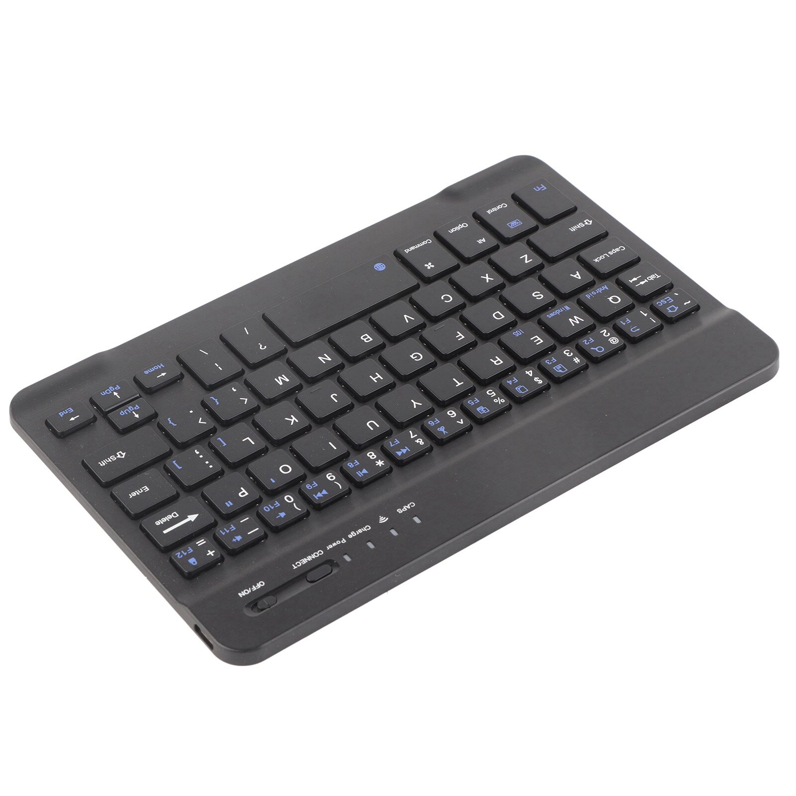 Беспроводная клавиатура Bluetooth Ultra Slim Mini для iOS Android Windows планшета телефона, черный цвет, материал пластик, размер 20*12.5*0.6 см, Bluetooth V3.0, диапазон действия 10 м, время работы 44 часа, батарея 110mAh, вес 188 г, подходит для