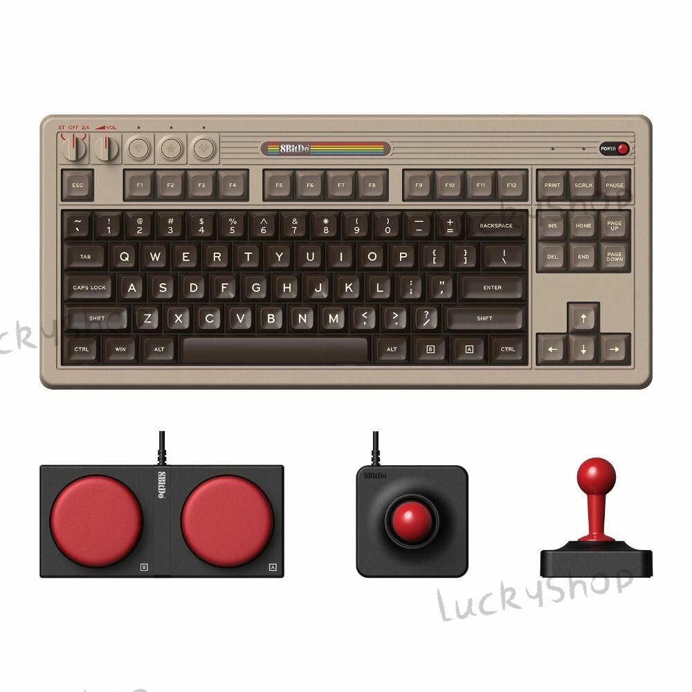 Игровая клавиатура 8BitDo C64, Bluetooth/USB/радиоканал, механическая, 87 клавиш, коричневая