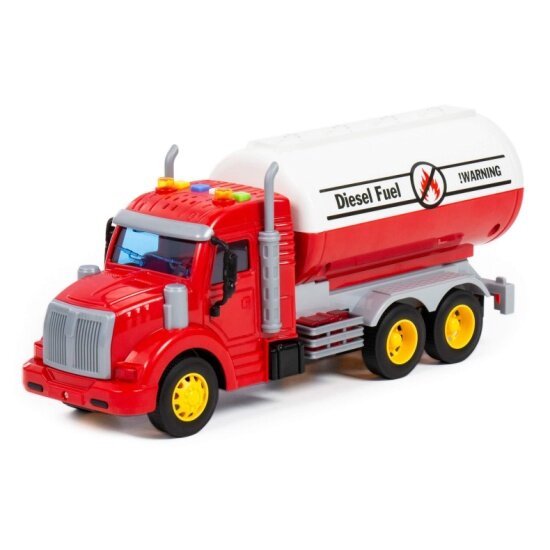 Игрушка инерционная Полесье 86464 Профи, автомобиль с цистерной инерционный (со светом и звуком) (красный)