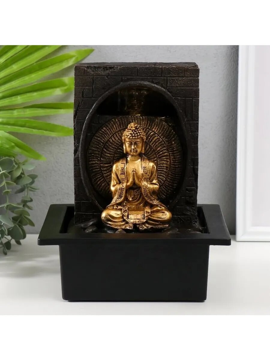 Фонтан настольный от сети, подсветка "Будда медитация в грот