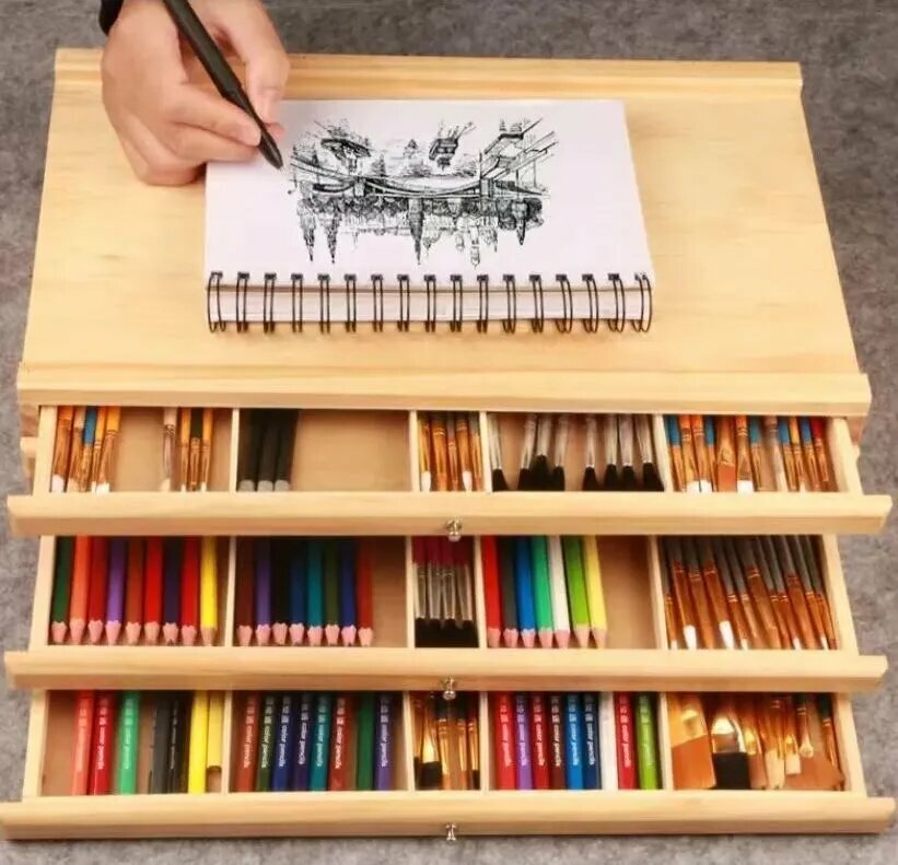 Шкатулка для рисования для студентов художественных вузовганайзер , для пастели и карандашей, 3 уровня