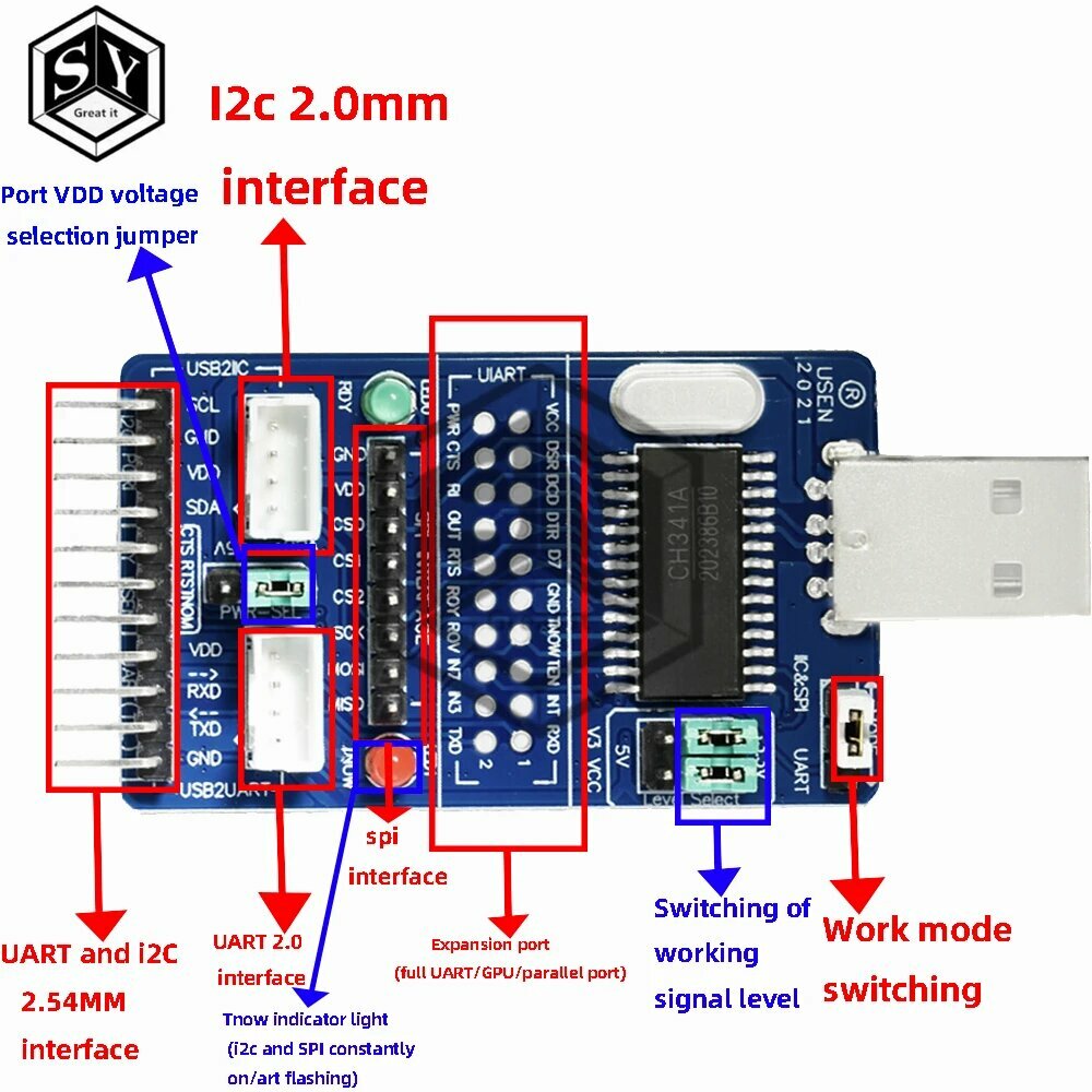 USB-SPI I2C IIC UART TTL ISP Модуль CH341A baishundianzi