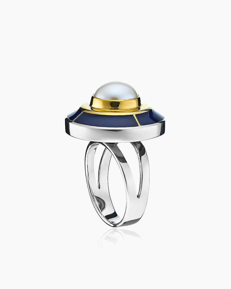 Кольцо, серебро, 925 проба, жемчуг, эмаль