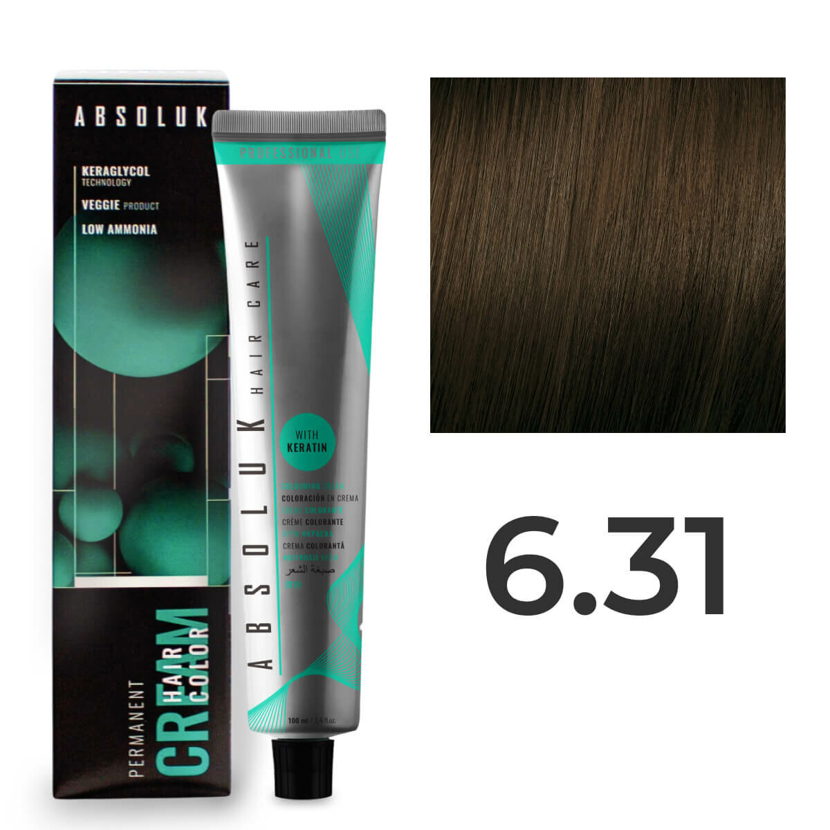 Крем - краска для волос профессиональная Absoluk Hair Color Cream 6.31 Темный русый Золотисто-пепельный, 100 мл