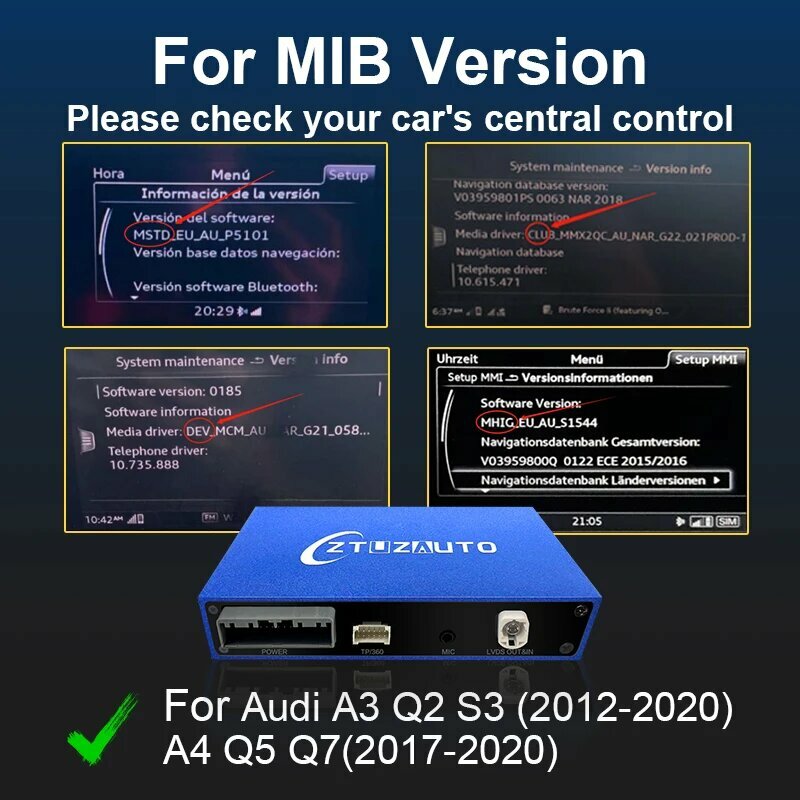 Беспроводной интерфейс CarPlay Android Auto для Audi A3 A4 A5 A6 A7 A8 Q2 Q3 Q5 Q7, с поддержкой Mirror Link, AirPlay, CarPlay и камеры. For MIB