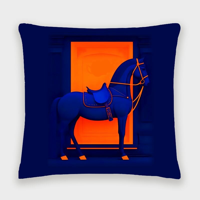Чехол для подушки Синий конь, оранжевый квадрат 40х40 велюр