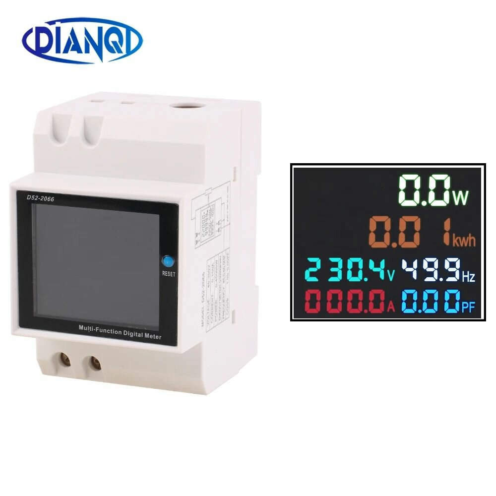 1 шт. DIN-рейка, многофункциональный дисплей счетчика электроэнергии, однофазный ЖК-дисплей 80-300 В, бытовой цифровой счетчик электроэнергии, с кнопкой сброса D52-2066
