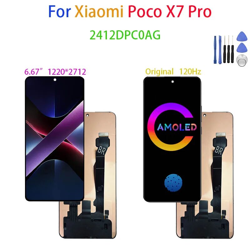 Оригинальный AMOLED для Xiaomi Poco X7 Pro, ЖК-дисплей 2412DPC0AG, детали сенсорного экрана для Xiaomi Poco X 7 Pro, замена дисплея Original no frame