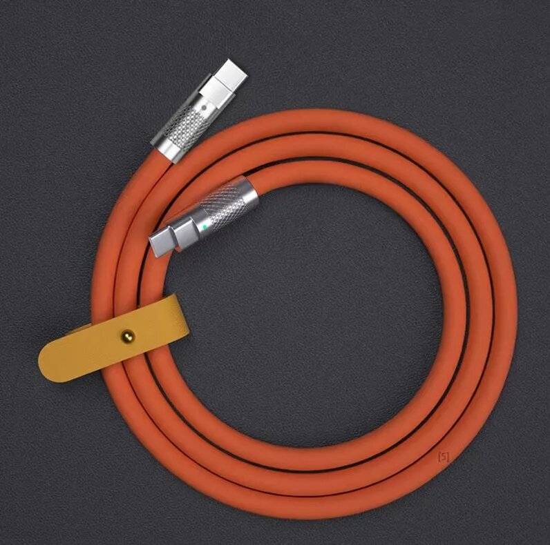 Кабель USB-C на USB-C из жидкого силикона, 120 Вт, 6 А, для сверхбыстрой 1m, Оранжевый, Orange