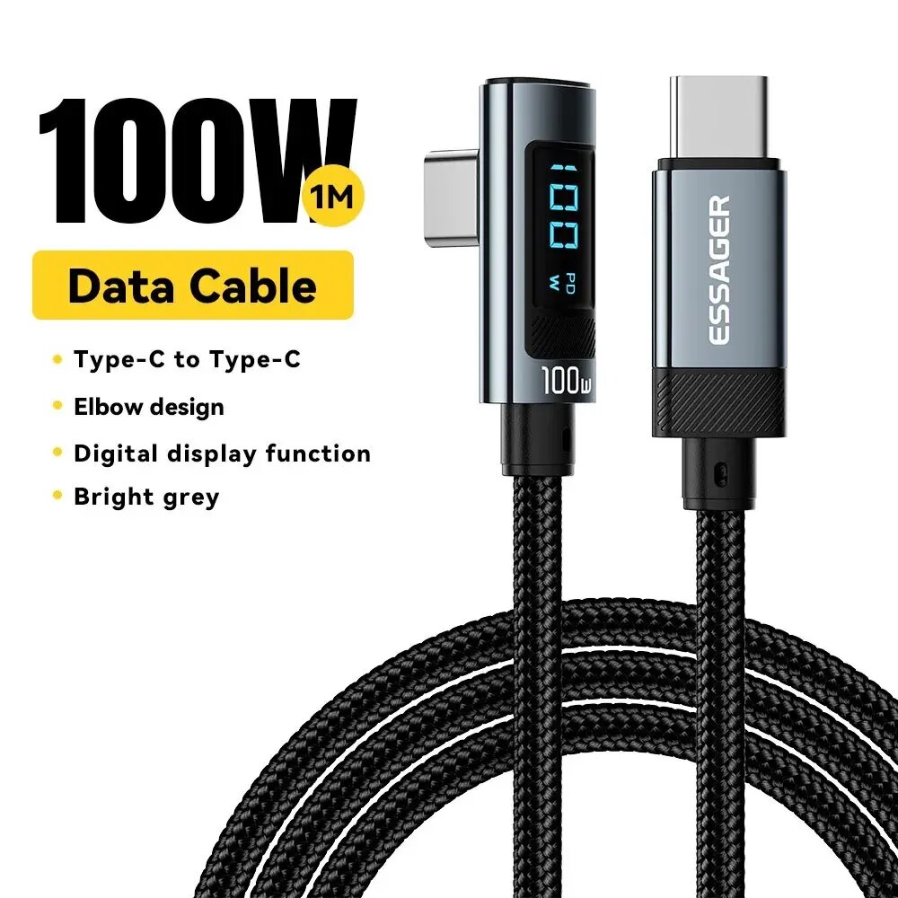 Кабель Essager PD100W USB Type-C, 90 градусов, 5 А