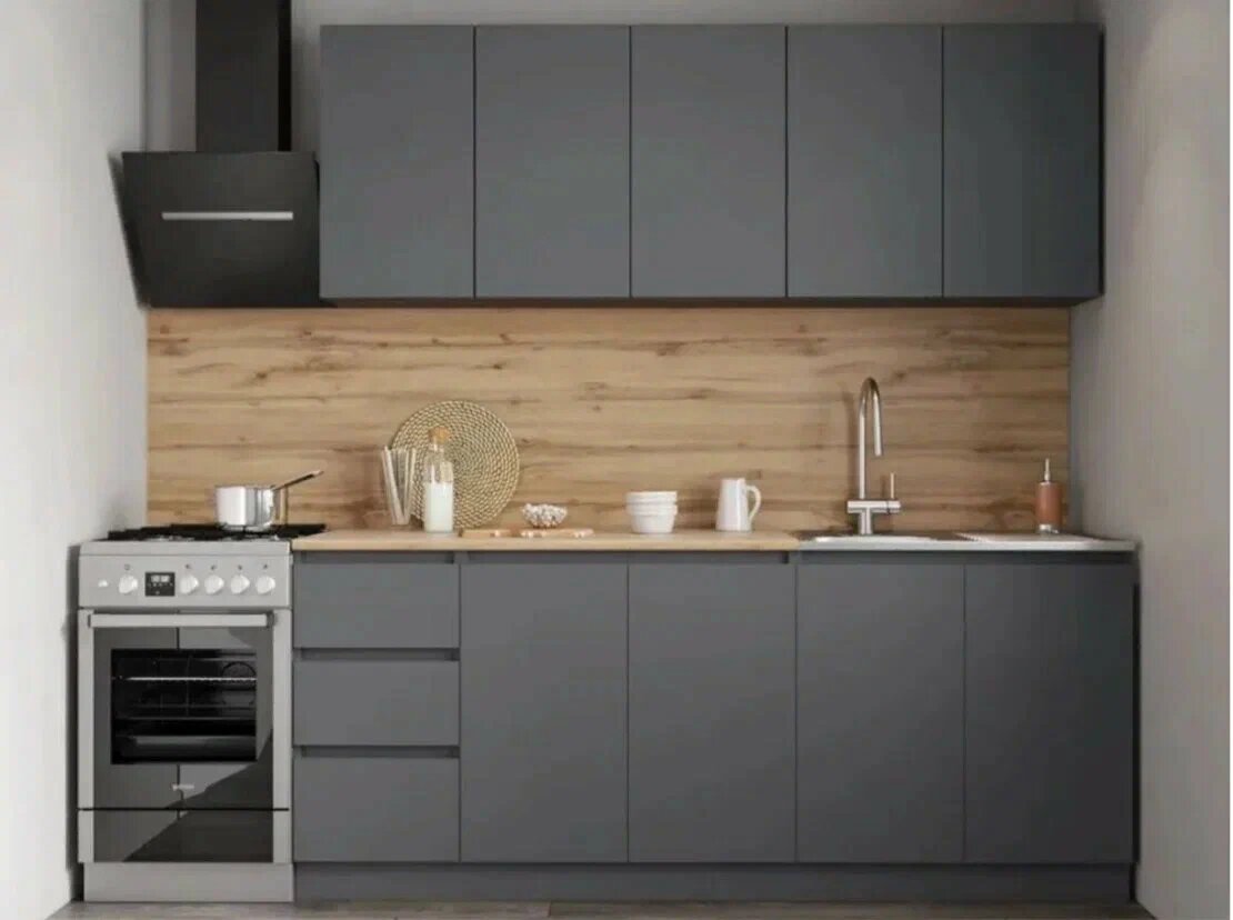 Кухня ДСВ Мебель Мори графит ЛДСП, 2м, с роликовыми направляющими