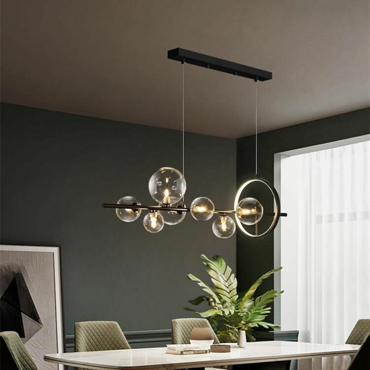 Стильная люстра в стиле арт-деко с 7 светодиодными источниками света и стеклянным шаром для освещения 15-20 кв. м