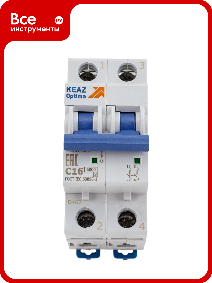 Автоматический модульный выключатель КЭАЗ OptiDin BM63 с серым корпусом, монтаж на DIN‑рейку, защита