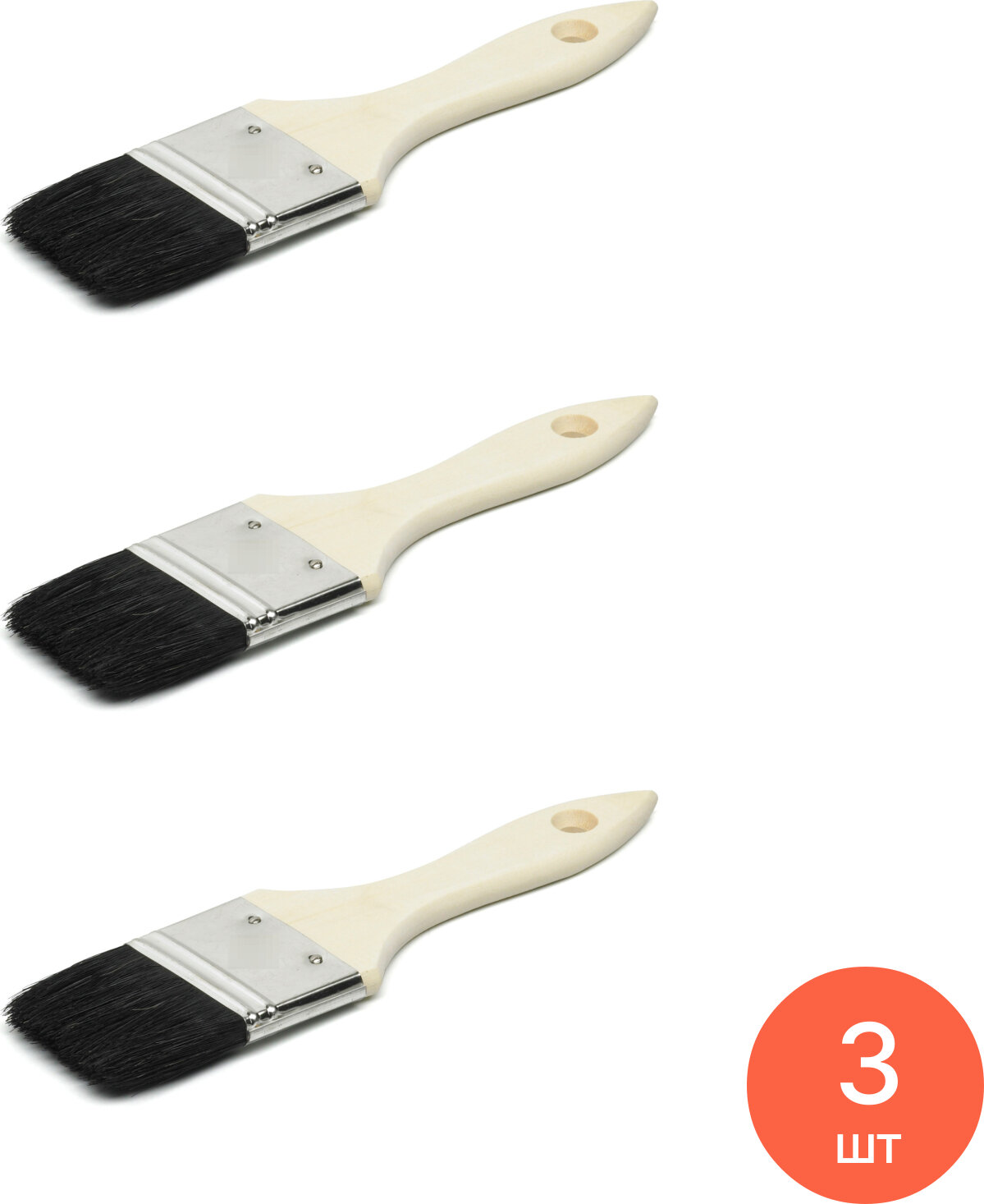 Кисть малярная Anza / Анза КФ плоская, с натуральной щетиной, 35мм / малярные и отделочные инструменты (комплект из 3 шт)