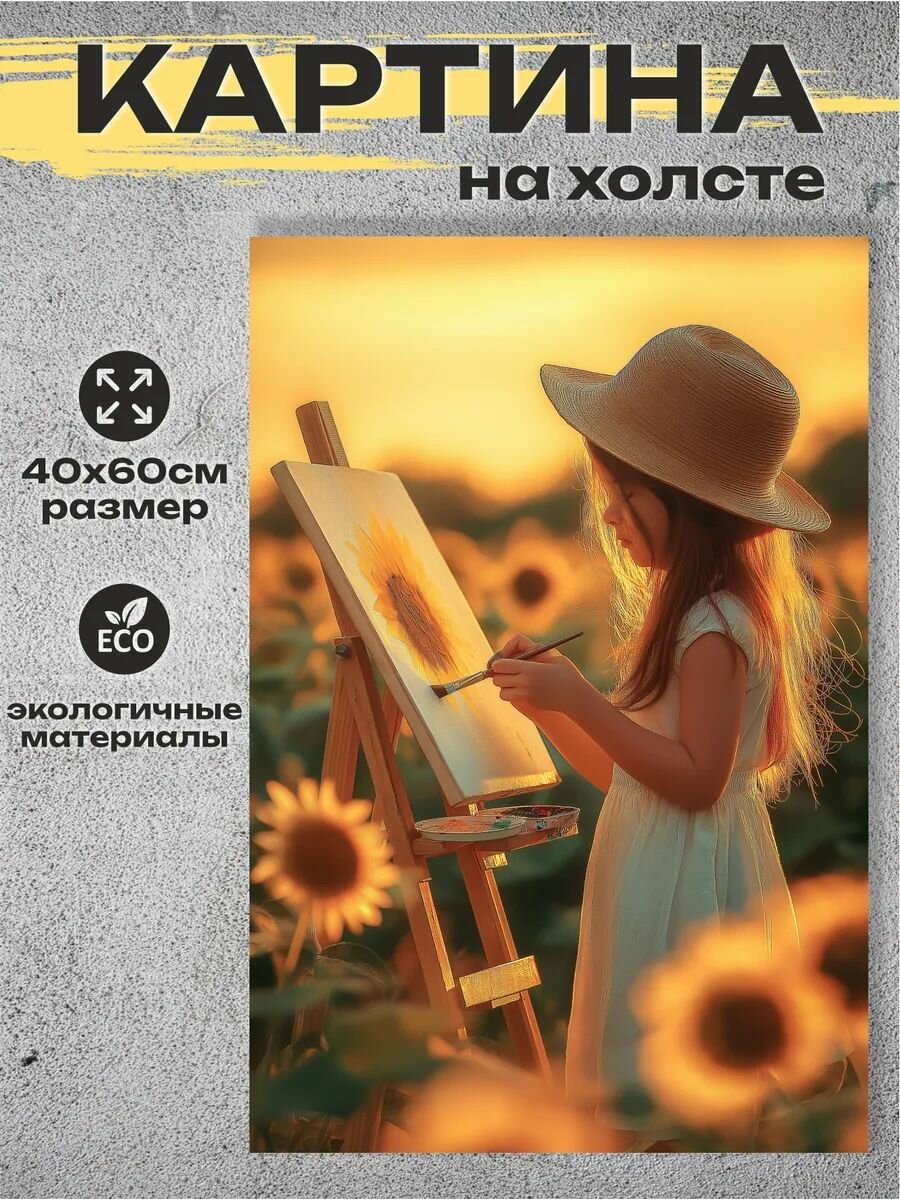 Картина на стену на холсте "Подсолнух" 60х40 см
