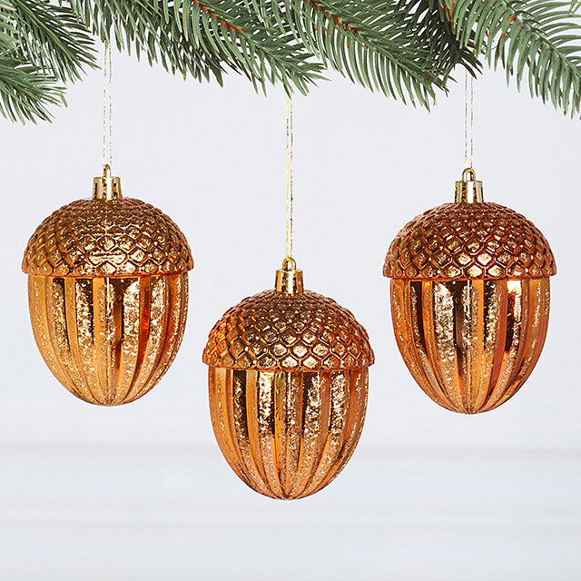 Елочные игрушки Желуди Fagacea 9 см медный, 3 шт, пластик, Winter Deco, 1000502