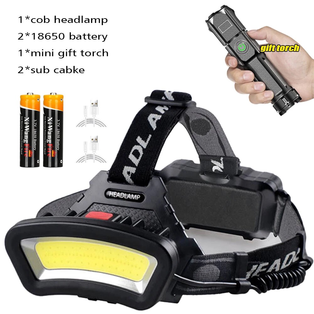 Налобный фонарь XIWANGFIRE COB 4 режима Черный, With a Torch