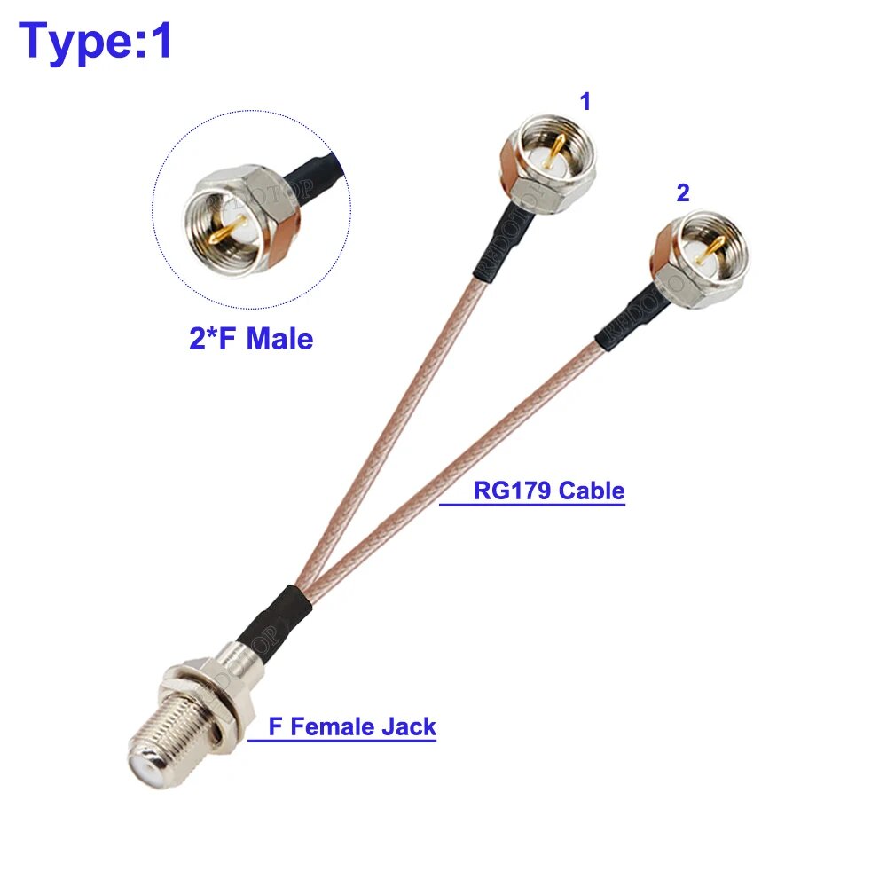 RFDOTOP RG179 Коаксиальный кабель разветвитель F-F 75 Ом 10CM, F F to 2 x F Male