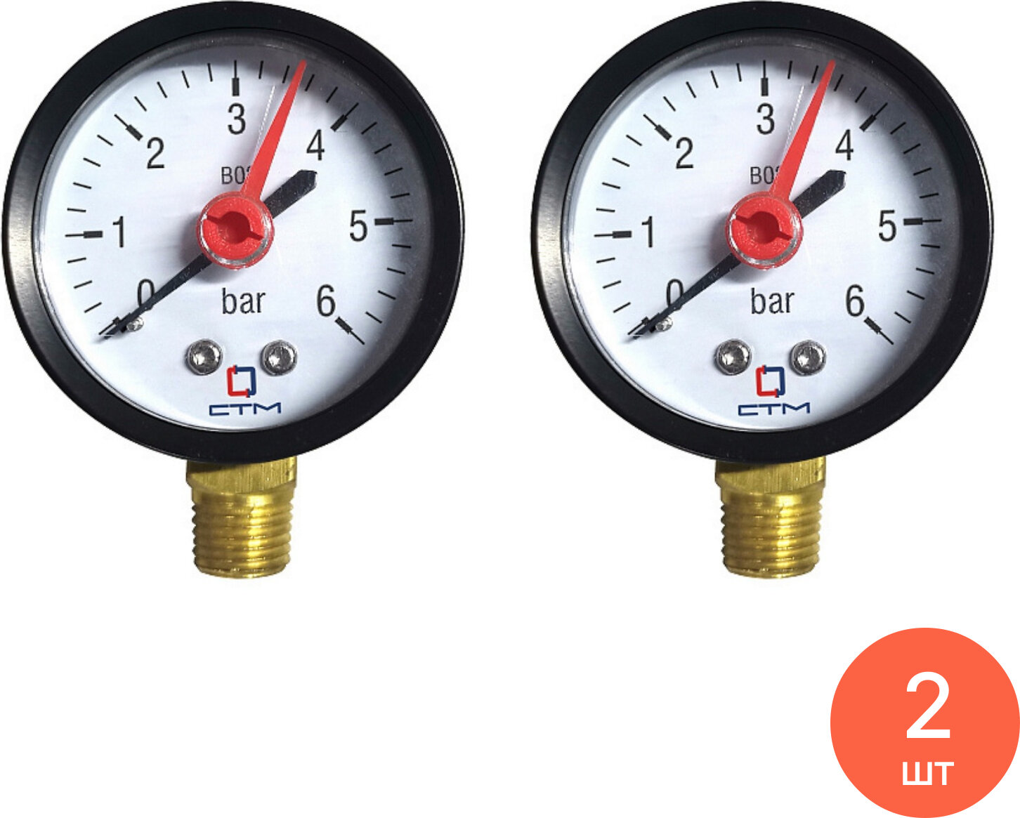 Манометр давления воды СТМ CPM14R06 с радиальным подключением, механический, из металла, 6бар, 1/4дюйм / измерительные инструменты (комплект из 2 шт)