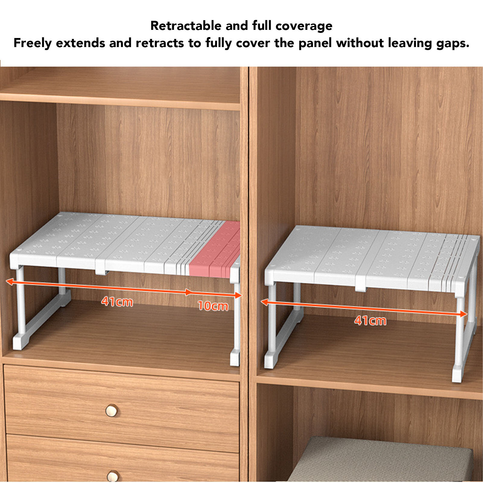 Расширяемая полка для шкафа, органайзер, стеллаж для хранения, разделитель для шкафа, гардероба, ванной комнаты, полное покрытие, ширина 24 см, высота 32 см, длина 27-38 см