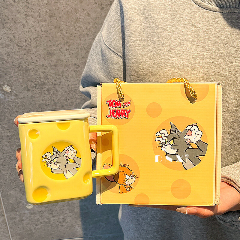 Кружка для сыра с ложкой в виде Тома и Джерри, новый стиль, женская, высококачественная, креативная, подарочная коробка, чашка для воды, кофейная чашка