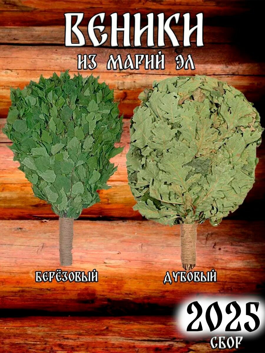 Веники для бани из Марий Эл 1 берёзовый и 1 дубовый с ручкой из джута