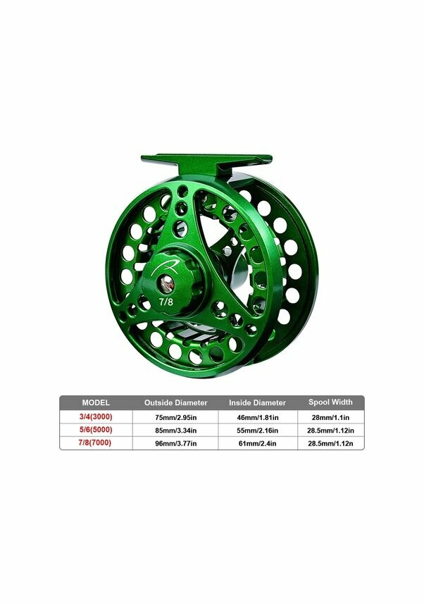 Катушка для ловли рыбы нахлыстом Fr01 полностью металлическая — зелёная, 7/8 дюйма, подшипники BB 2+1, лёгкая и прочная