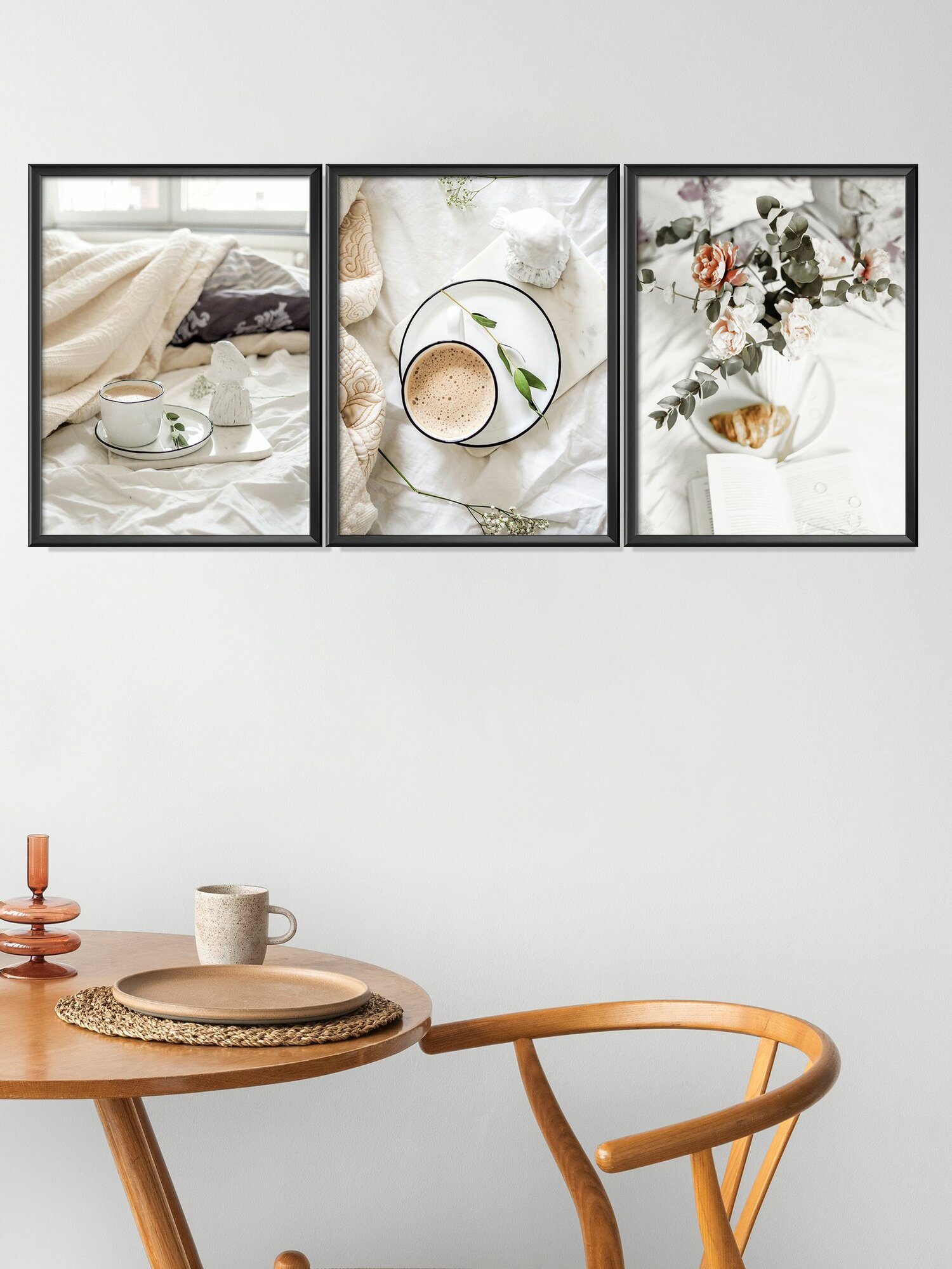 Набор постеров Идеальное утро, 90х40 см, 3 шт по 30х40 см, на кухню, DeFine