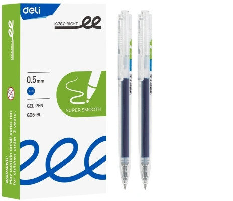 Ручка гелев. автоматическая Deli EG05-BL прозрачный d=0.5мм син. черн.