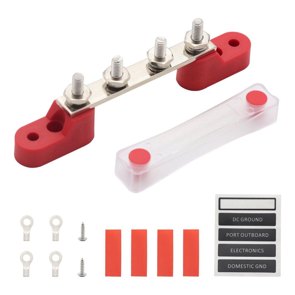 Шинопровод 100A с 4 цифрами M6-красный