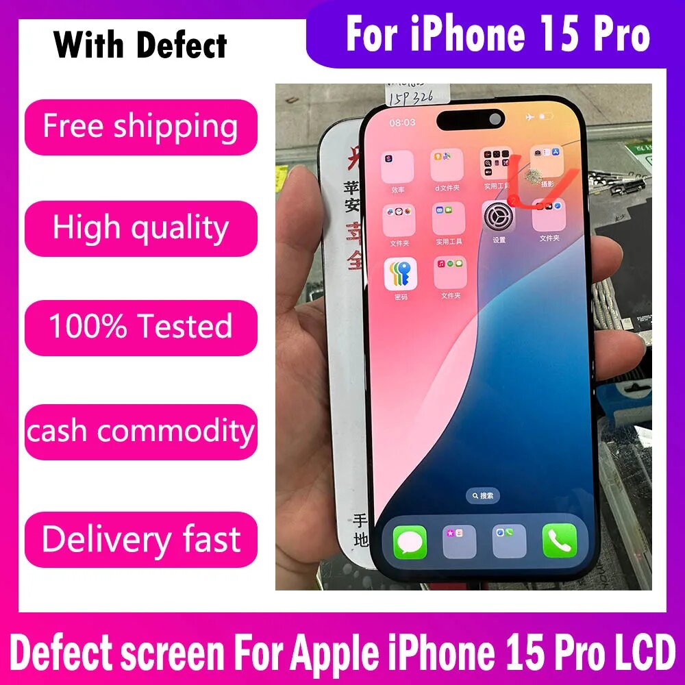 AMOLED для iPhone 15 Pro, ЖК-экран с сенсорным дигитайзером в сборе, замена с дефектом для iPhone 15 Pro, ЖК-дисплей 15 Pro-No Defect