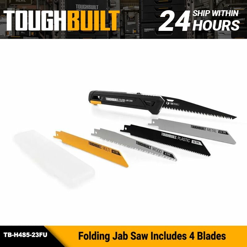 TOUGHBUILT TB-H4S5-23FU Складная ножовка с 4 лезвиями для дерева, пластика и различных металлов, включает футляр для хранения, пила с возвратно-поступательным движением
