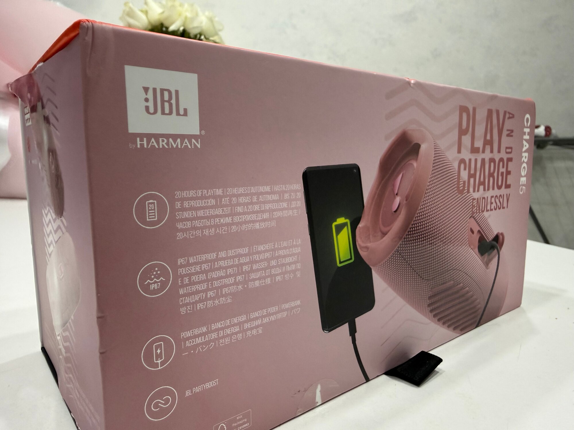 Колонка порт. JBL Charge 5 розовый 40W 2.0 BT 15м 7500mAh (JBLCHARGE5PINK)