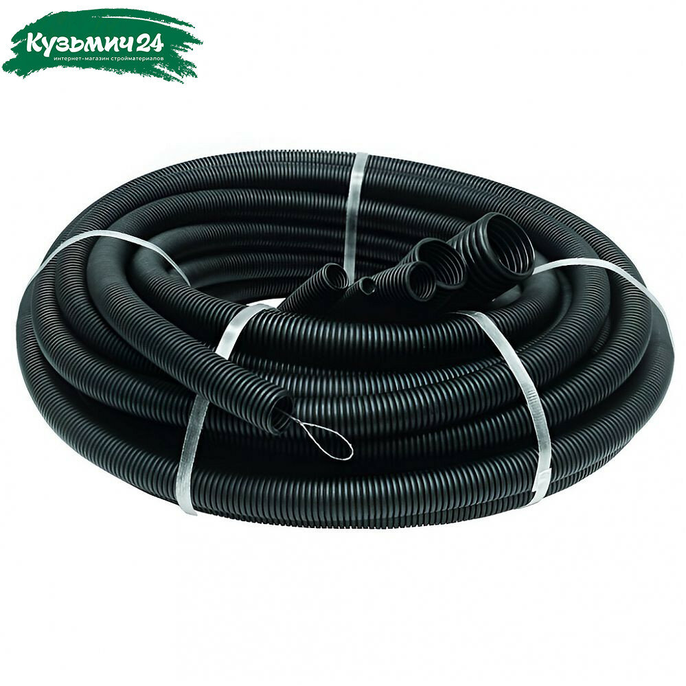 Труба гофрированная ПНД Ruvinil 22501Ч с зондом, диаметр 25 мм, черная, легкая, бухта 20 м