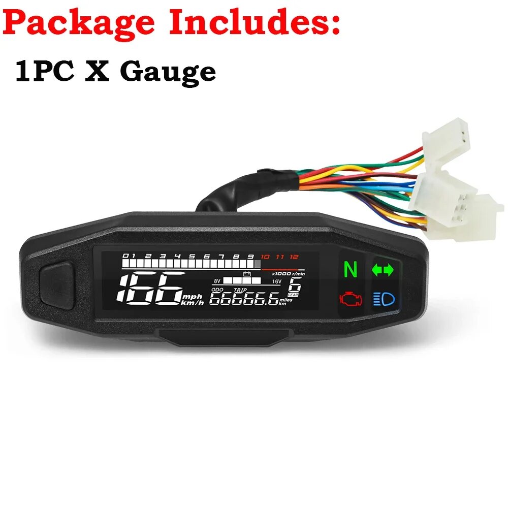 Универсальный цифровой мотоциклетный счетчик, спидометр, ЖК-цифровой одометр, измеритель уровня топлива, указатель поворота для мотоцикла, Черный
