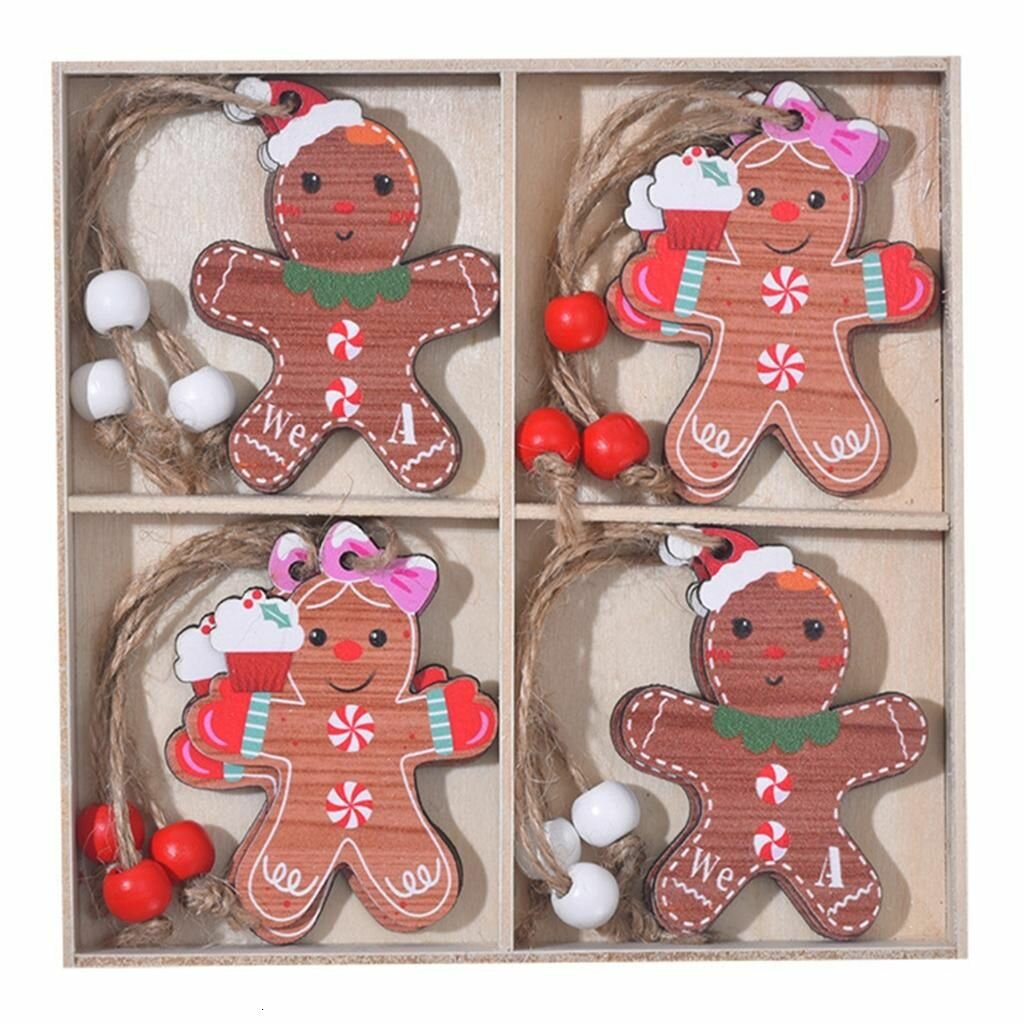 Четыре дворцовые сетки 12шт деревянный Пряничный Человечек Кулон-тип А