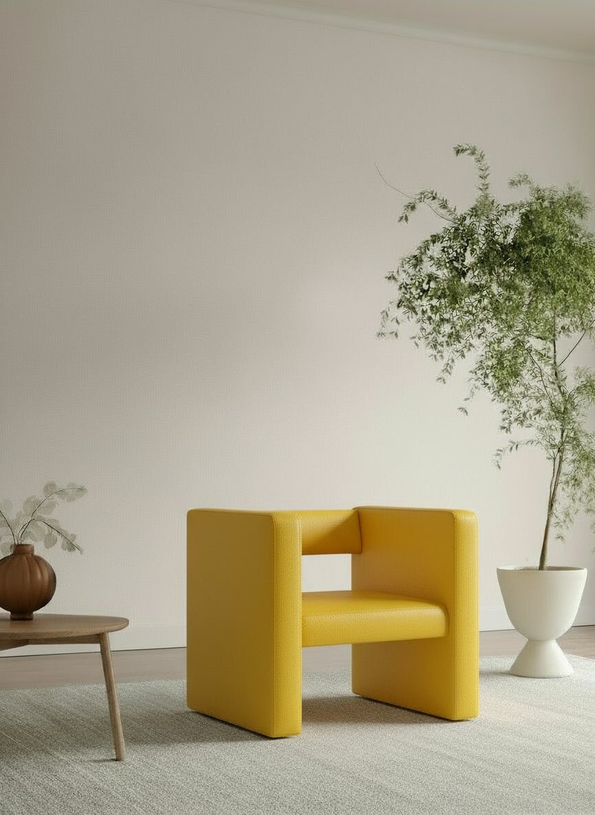 Кресло Бета с подлокотниками желтая кожа в офис, дом, салон красоты, прихожую, гостиную, зону ожидания.