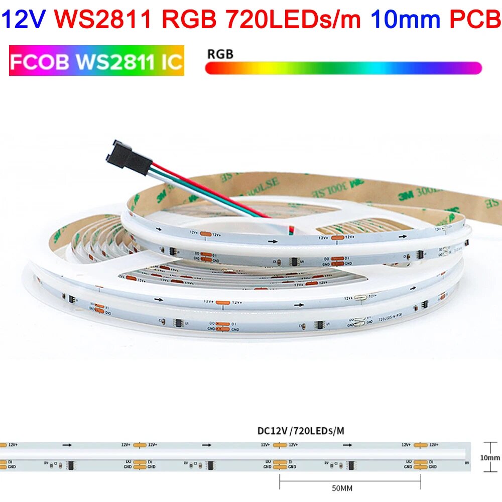 Veromount RGB COB светодиодная лента 5м 576leds/m 12/24V 12V SPI 720LEDs 10mm