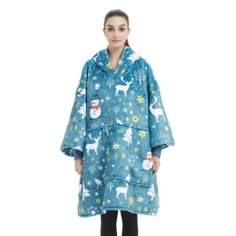 Плюшевый теплый плед худи с рукавами