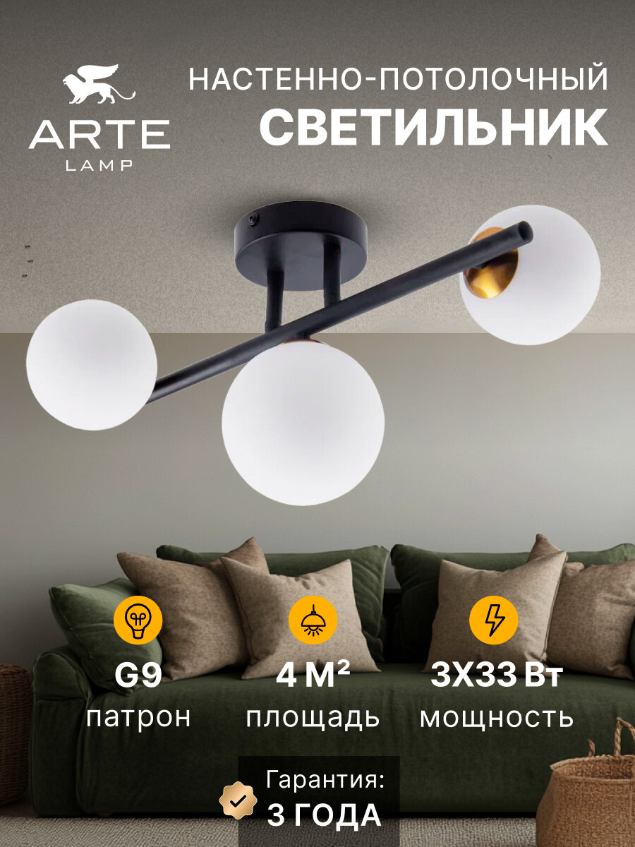 Настенно-потолочный светильник Arte Lamp GEMINI A2243PL-3BK G9 черный