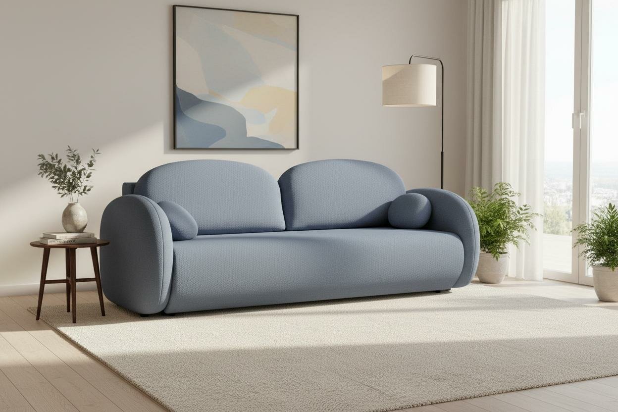 Диван "Teddy Grey", прямой, с ящиком для белья, выкатная конструкция