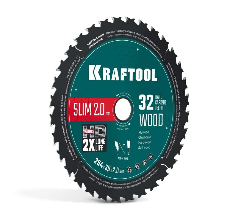 Диск пильный Kraftool 36955-254-30-32 Slim wood cut 254 х 30 x 2.0мм, 32Т, по дереву
