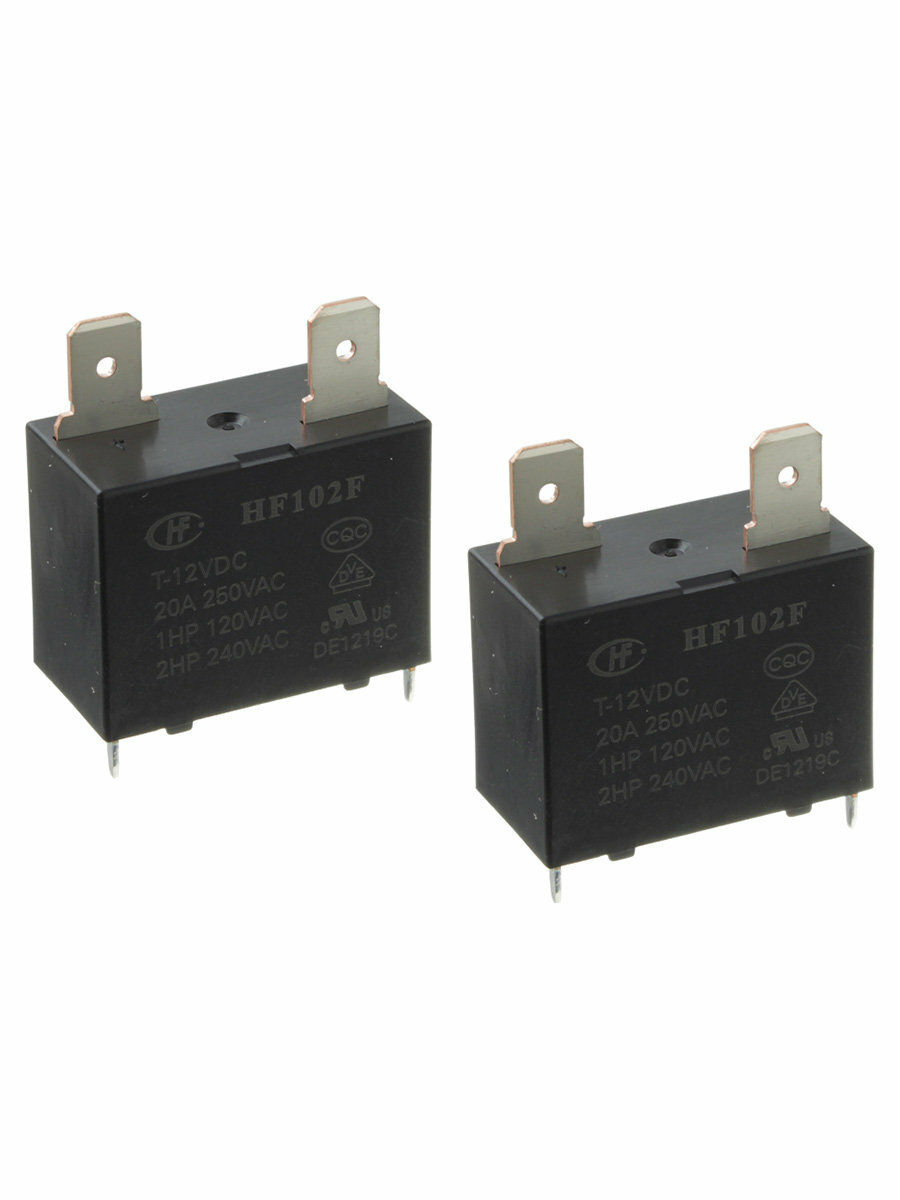 Реле 12В, 1 группа 20А 250В AC (упаковка 2шт) Hongfa HF102F/T-12VDC SPST-NO 1A