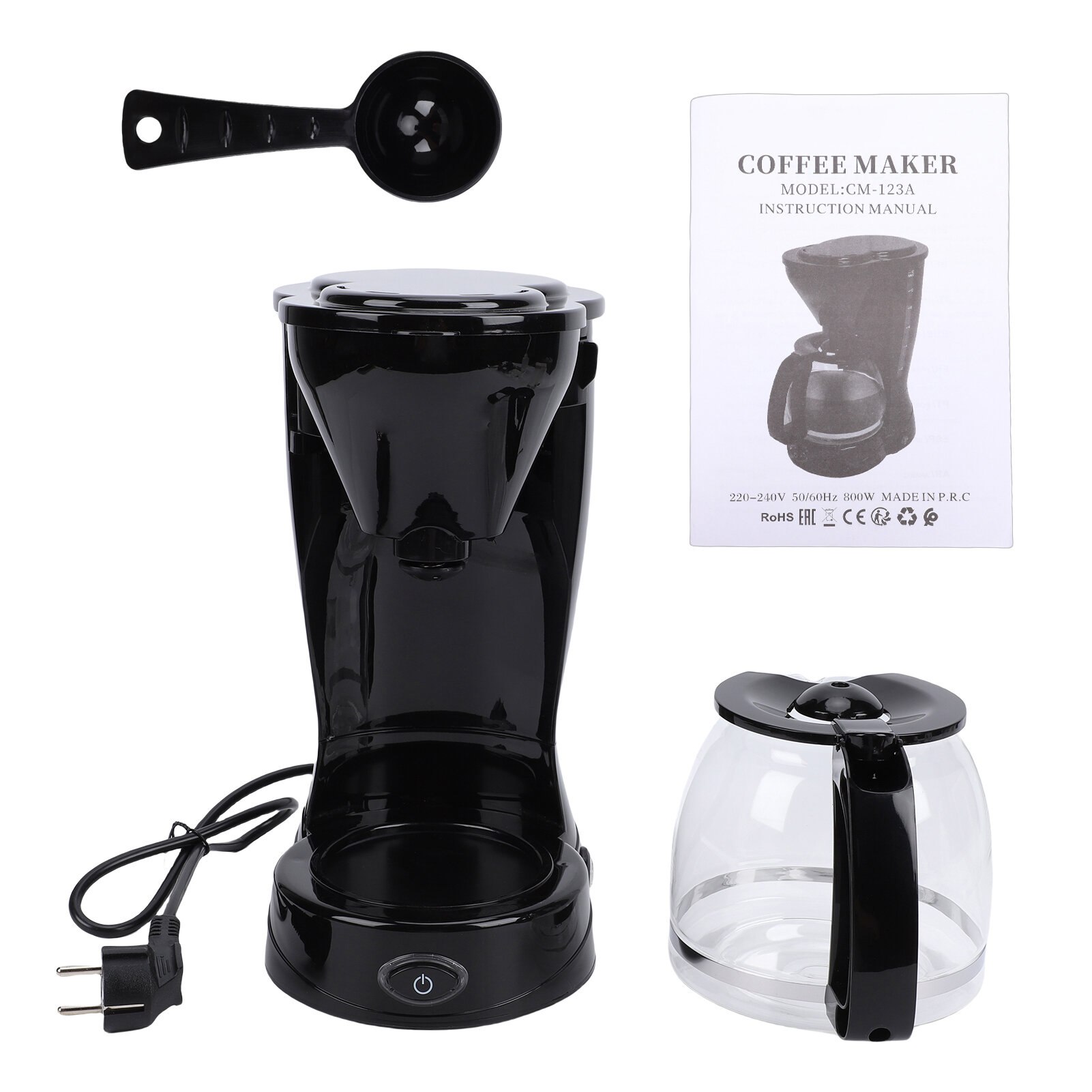 Электрическая кофеварка 750 мл, стеклянный чайник, металлический сетчатый фильтр, функция автоматического отключения, сохранение тепла для домашнего офиса, отеля, вилка европейского стандарта, 220 В