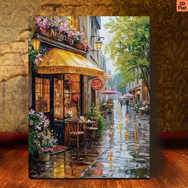 Большой Набор Раскрасок Для Взрослых Без Рамки — Парижская Улица В Дождливую Погоду С Эйфелевой Башней, 11,8x15,7 Дюймов