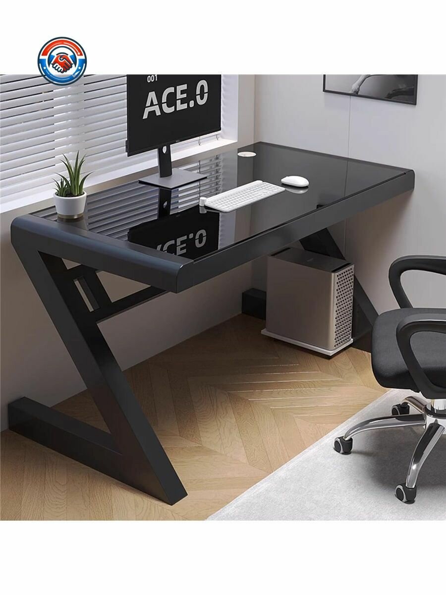 Компьютерный стол из закаленного стекла с Z-образными ножками, просторная рабочая поверхность, эргономичный письменный стол для дома и офиса, устойчивый игровой стол для комфортной работы и учебы